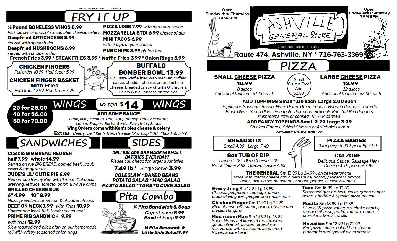 Menu 2 – Ashville General Store
