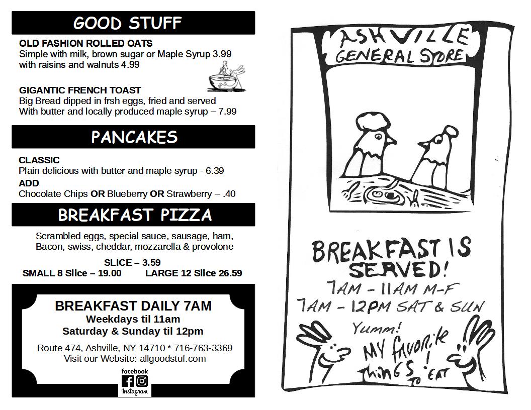 Menu 2 – Ashville General Store